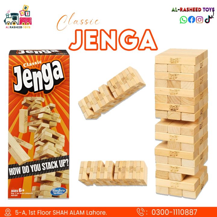 Hasbro Gaming Jenga Wooden Blocks Stacking Tumbling Tower Game ...