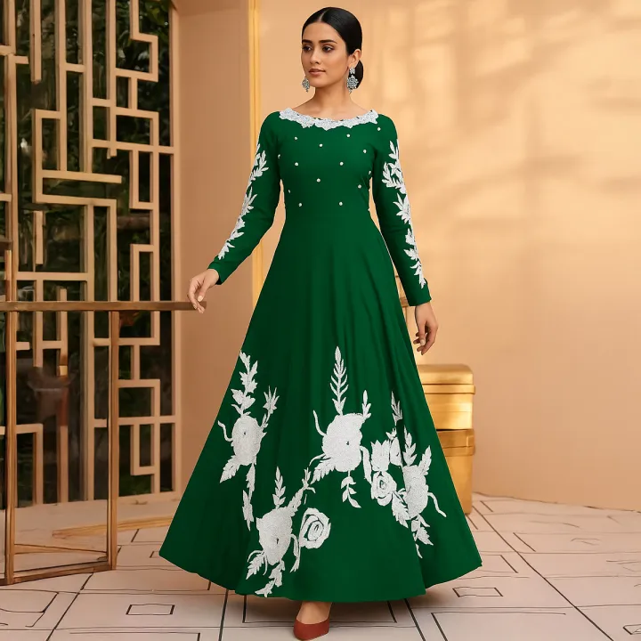 Designer Fully Heavy Embroidered Flower Stitched Silk Maxi for Girls ...