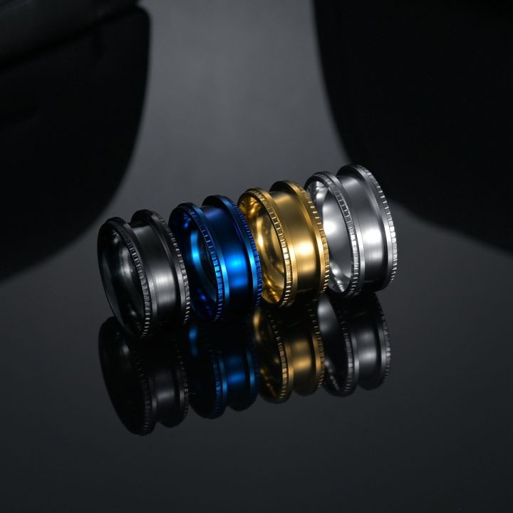 8MM Stainless Steel Embossed edge ring Tail Ring for mens Engagement ...