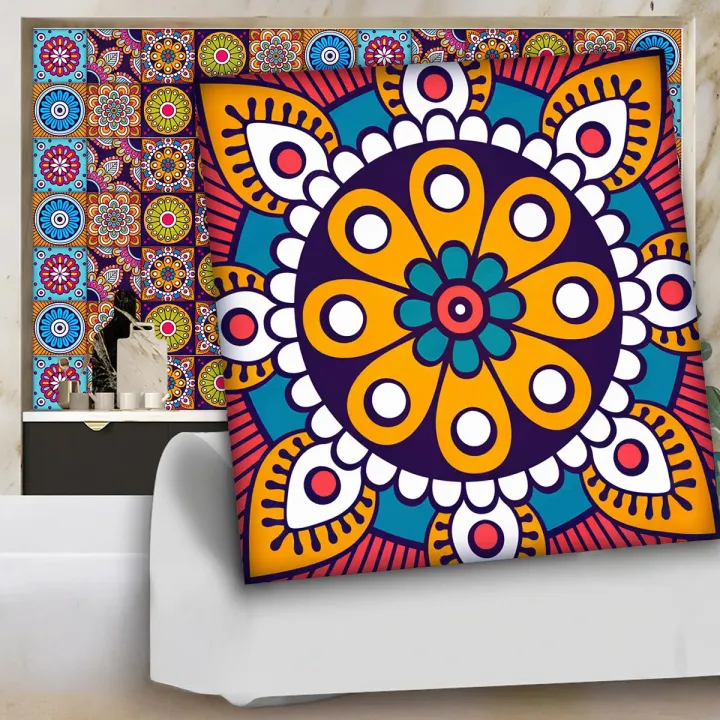 Colorful Mandala Pattern Wall Stickers Waterproof Self-Adhesive Pack of ...