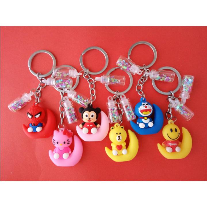 Cute Cartoon 3D Key Chain with 2 Glass Star Shimmer Bottles-Spiderman ...