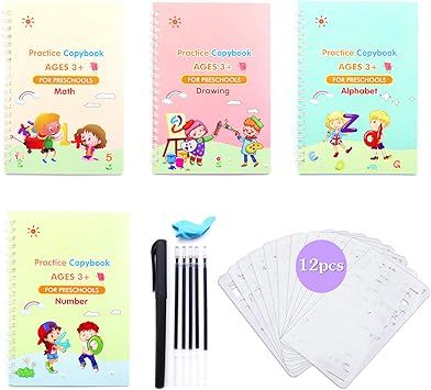 PACK OF 4 MAJIC BOOK WITH 1 PEN AND 10 REFFILS - NUMBERS AND LETTERS ...