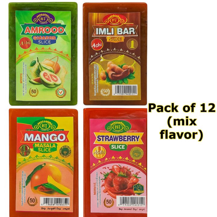 Pack of 12 Snacks Aam Papad Mango Masala, Imli Bar, Strawberry & Amrood ...