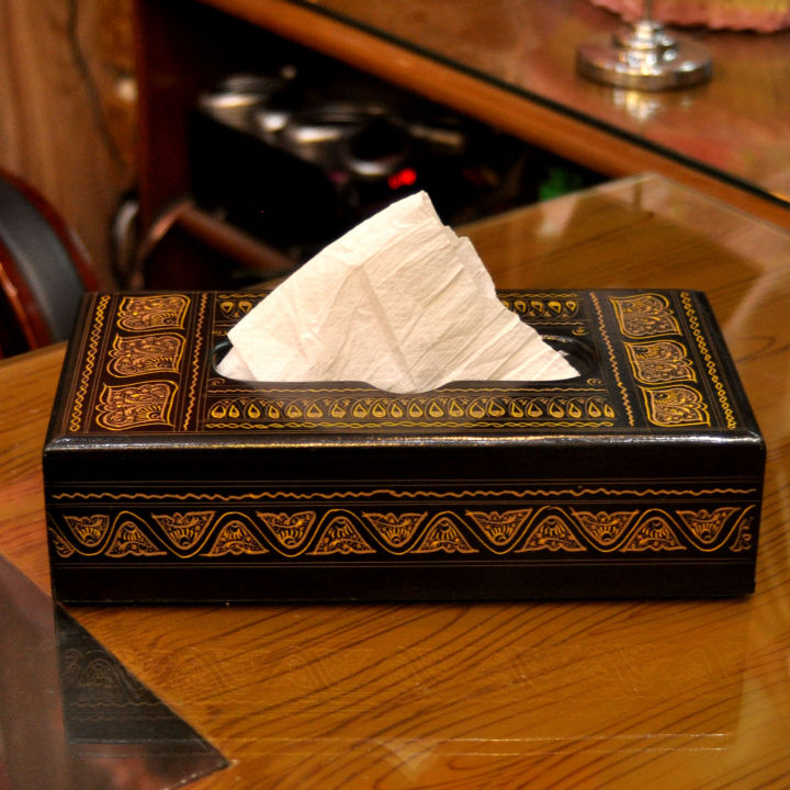 Handmade Lacquer Art Tissue Box Artistic Carving Wax Polished Size: 11 ...