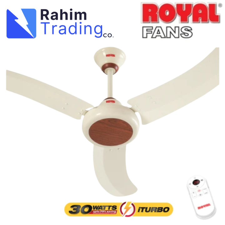 Royal Fan Ceiling 56 inch I Turbo 30 Watt Inverter Gallant Model Offwhite Dark Wood Pure Copper ...
