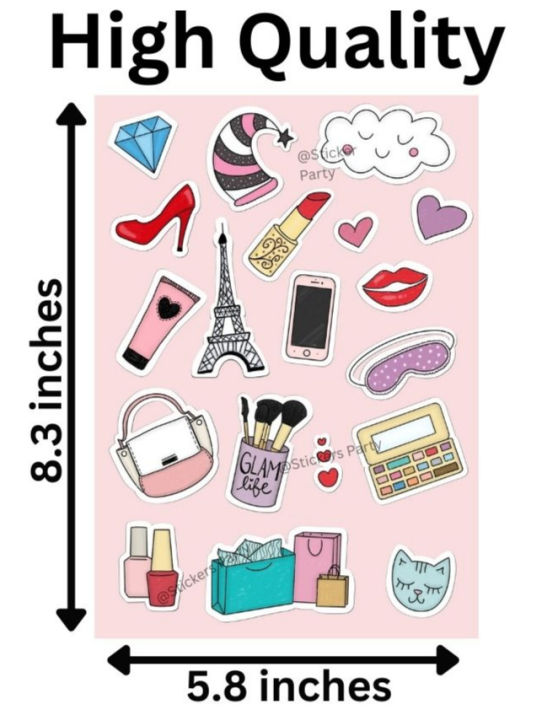 Girly Makeup Sticker Uncut Sticker Sheet A5 Size (8.3x5.8 inches) for ...
