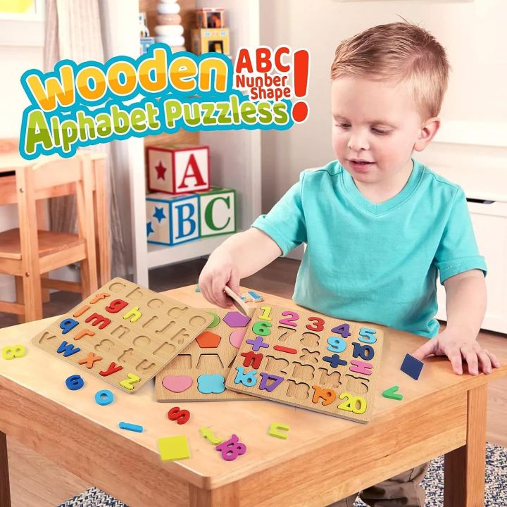 Wooden Alphabet Puzzles Numbers Count Board | Colorful Letters/Numbers ...