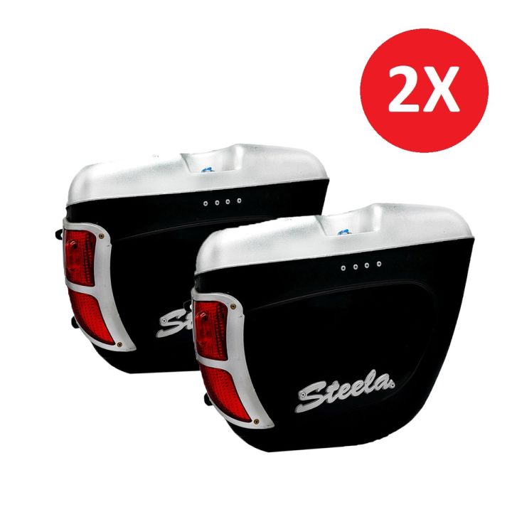 2-pcs Motorcycle Side Boxes Black with Silver Cap| Tourist Box With LED ...