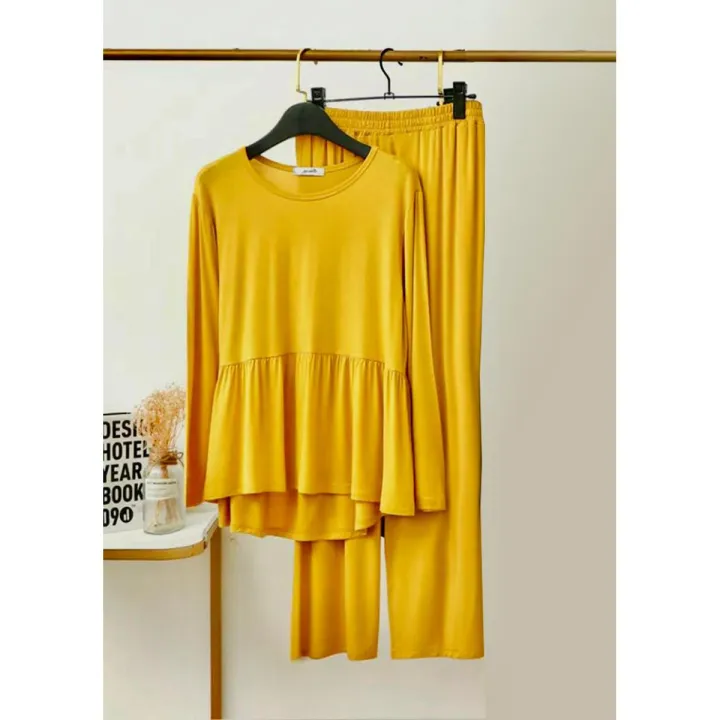Yellow Frill Style Night Suit For Women | Daraz.pk