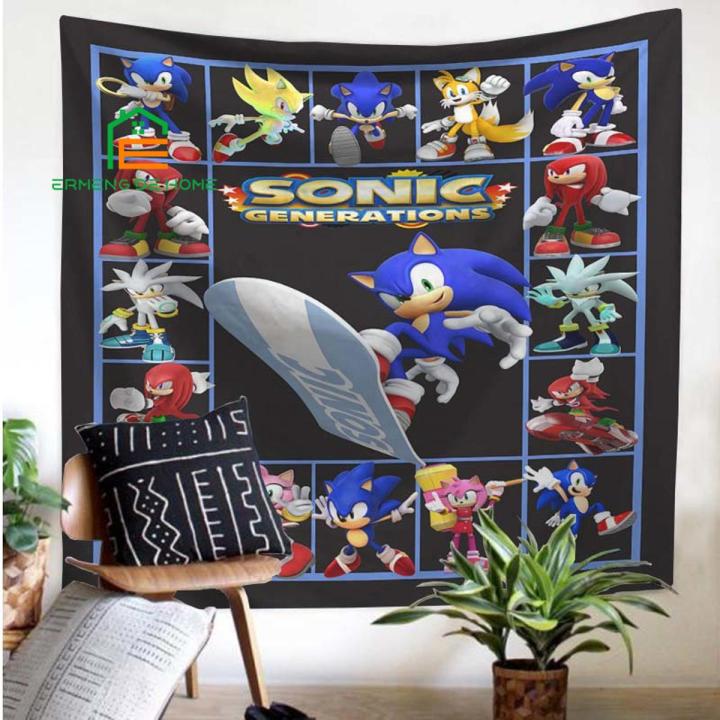 3D Anime Sonic Printed Flannel Tapestry Cartoon Wall Hanging Anime ...