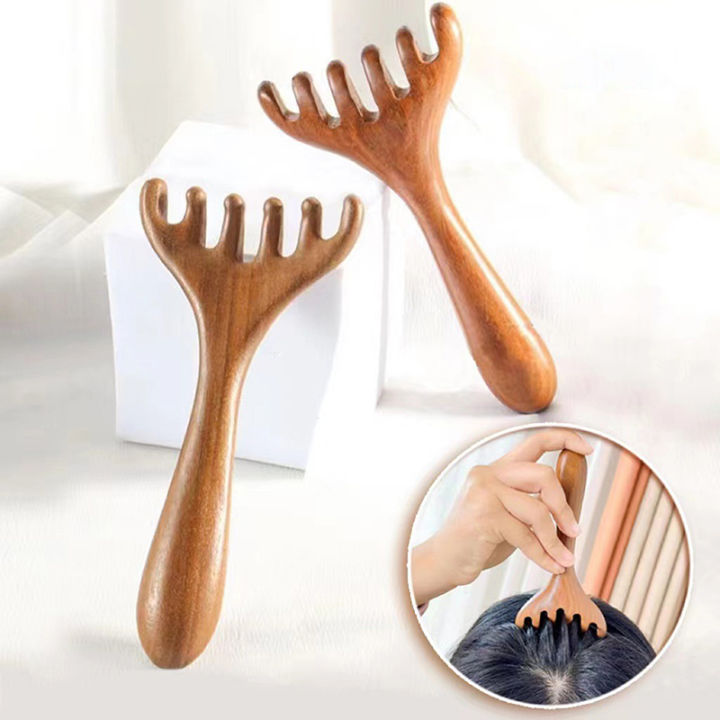 Natural Wooden Wide Tooth Long Handle Comb Meridian Massage Anti-static ...