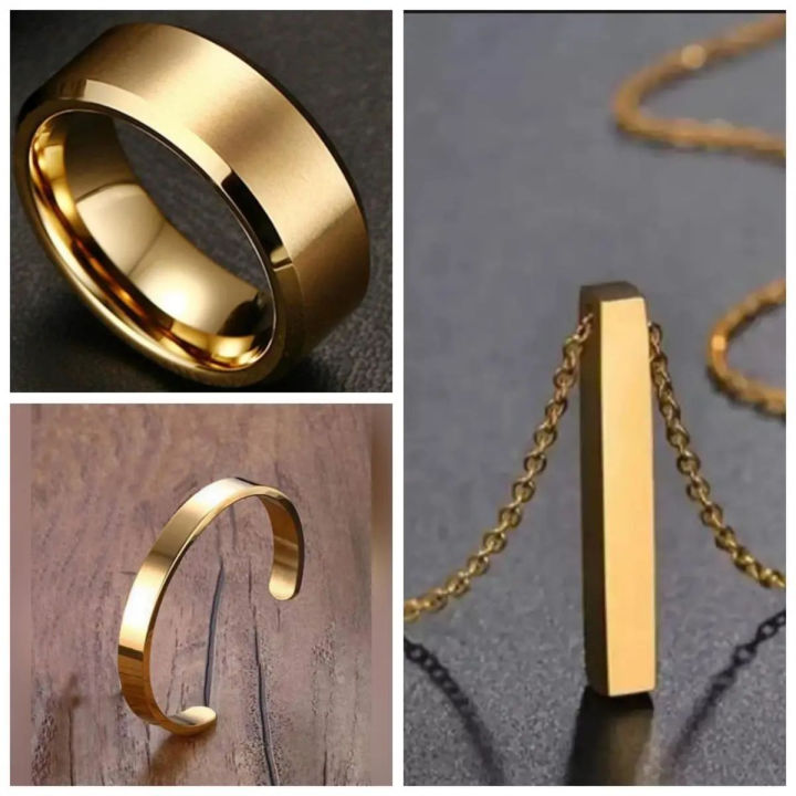 Combo Pack of 3 Golden Stick Bar Locket, Golden Challa & Golden Kara ...