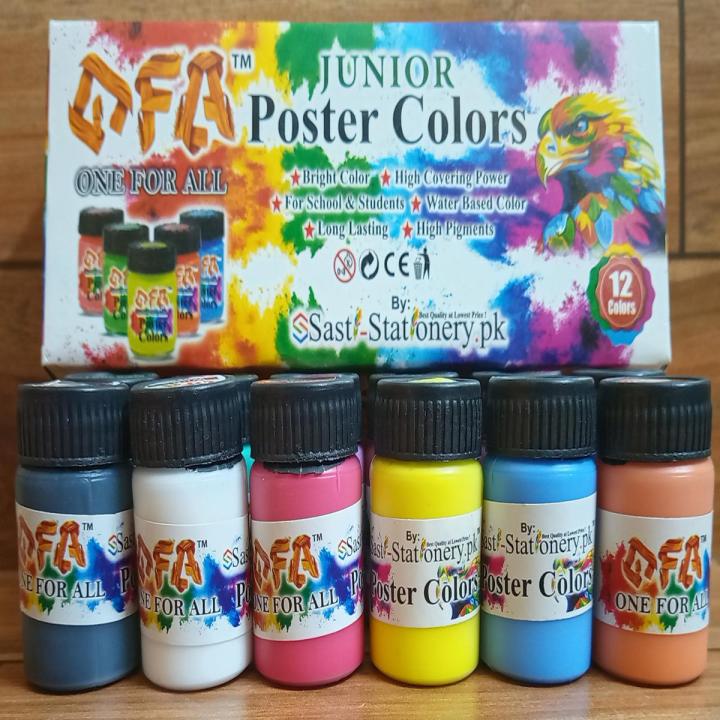 12 OFA Poster Color +1Brush/ Poster Colors - 12 Multi shades bottles ...