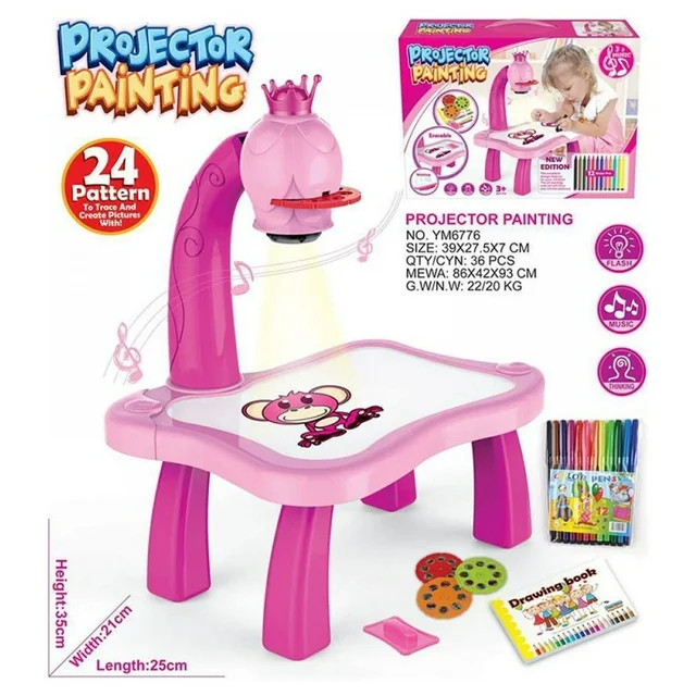 Projection Painting Study Table Set For Kids - Multifunctional Study ...