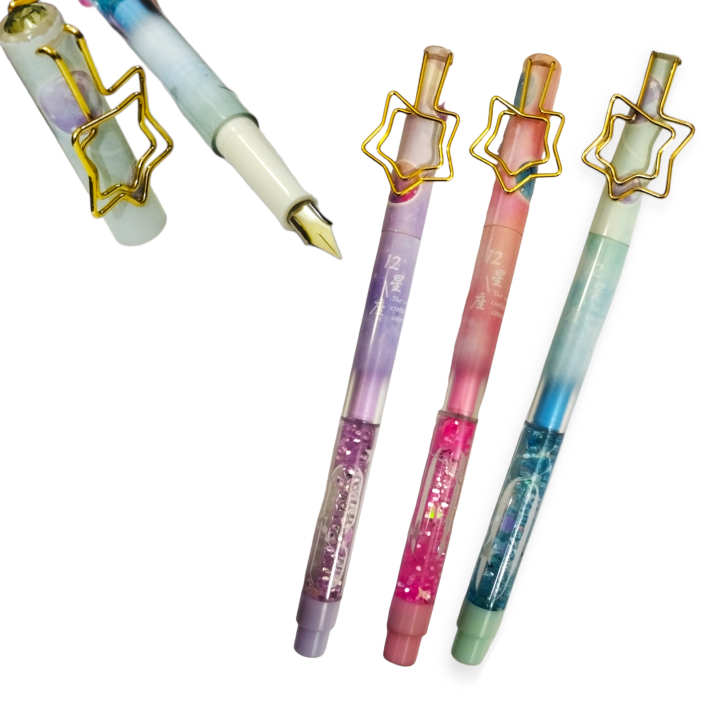 01 pc Stylish Luuxury Lquid Star Fountain Pen Smooth Writing Pen for ...