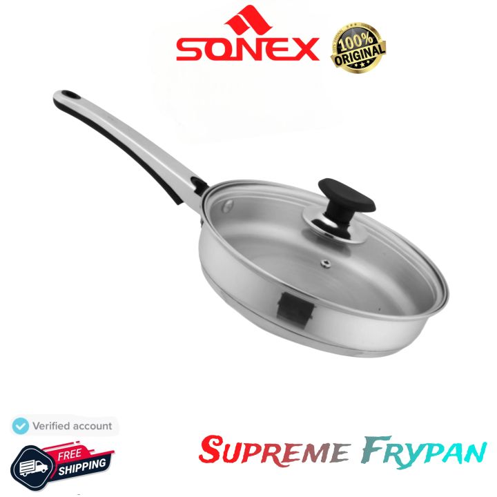Original sonex Fry pan with glass lid Stainless Steel double Bottom ...