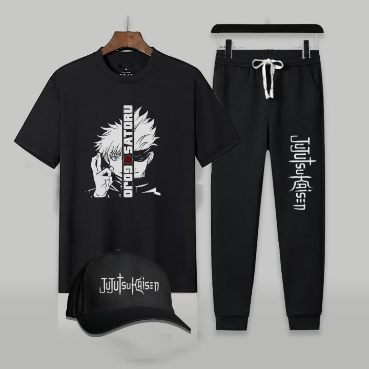 Anime jujutsu kaisen design tracksuit (pack of 3)cap +shirt +trouser ...