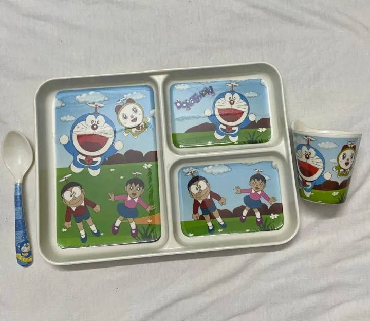 Doraemon, Spiderman, and Dora Kids Feeding Set with Tray, Glass, and ...
