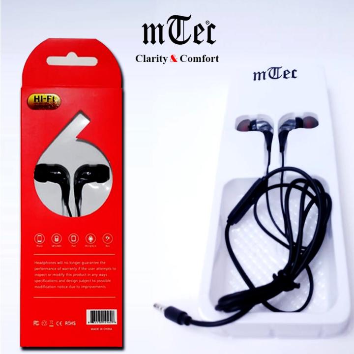 mTec Music Earphones U-6 Strong Bass Stereo Sound Handsfree with Mic Black | Daraz.pk