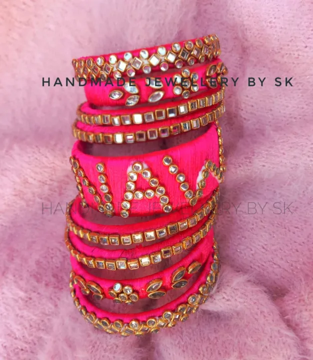 silk thread kundan couple name bangles | Daraz.pk