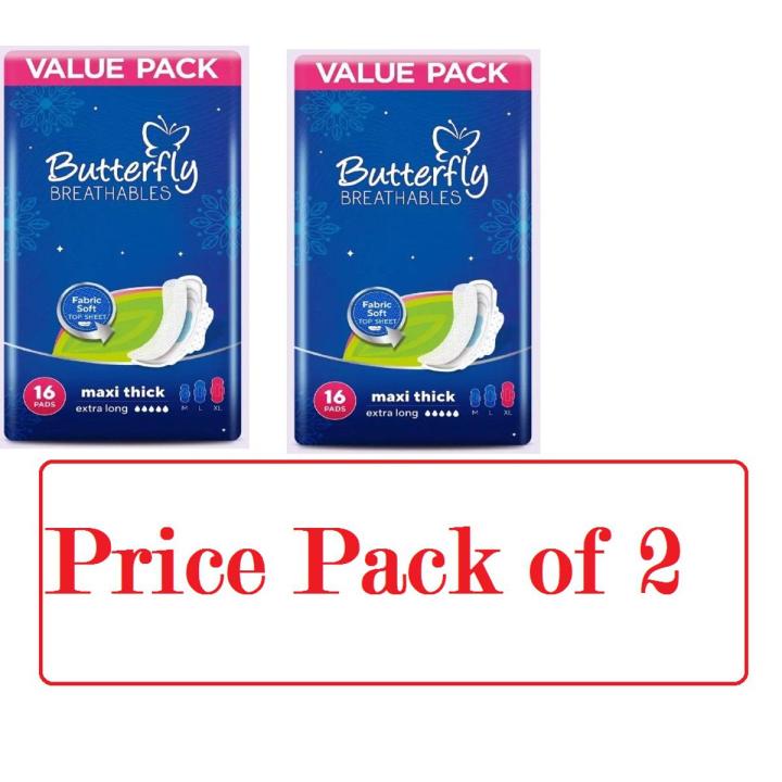 Pack of 2 Buterfly Breathables Maxi Thick Sanitary Pads Extra Long ...