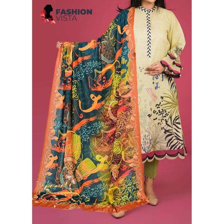 Fashion Vista Swiss Digital Printed Multi Floral Rangeen Calligraphy ...