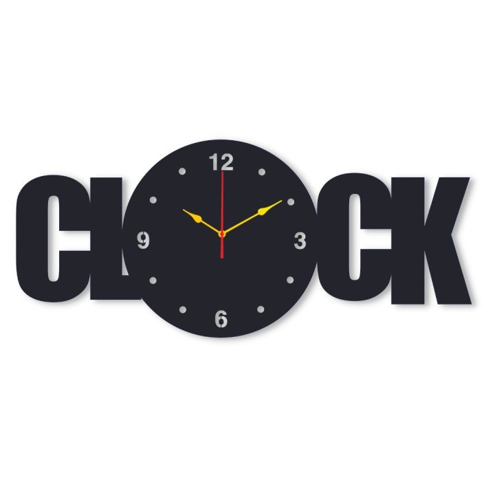 3D Clock Written Big Wooden wall Clock Black Analog Wooden Clock I Wall ...