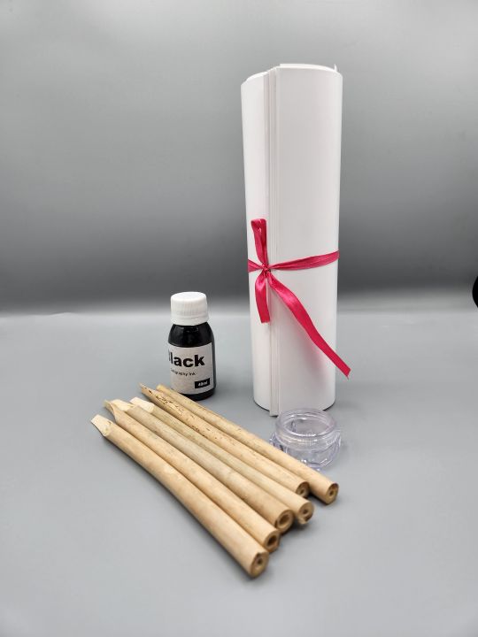 Uswa Arabic Calligraphy Kit – 6pcs Bamboo Qalam Set + 30ml Black Ink ...