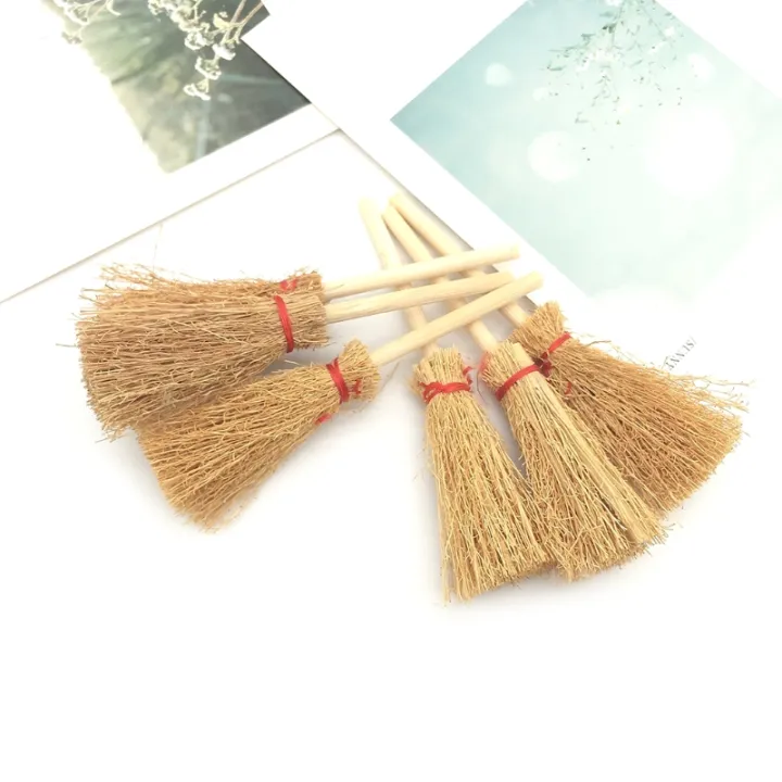 10Pcs Mini Broom Rope Straw Brooms Halloween Party Costume Witch Broom ...