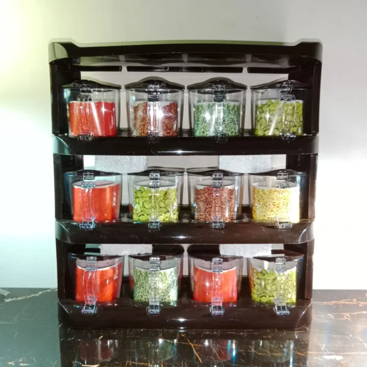 (12 boxes) Crown 👑 Masala Rack with spoon Multi Color Spice Rack ...
