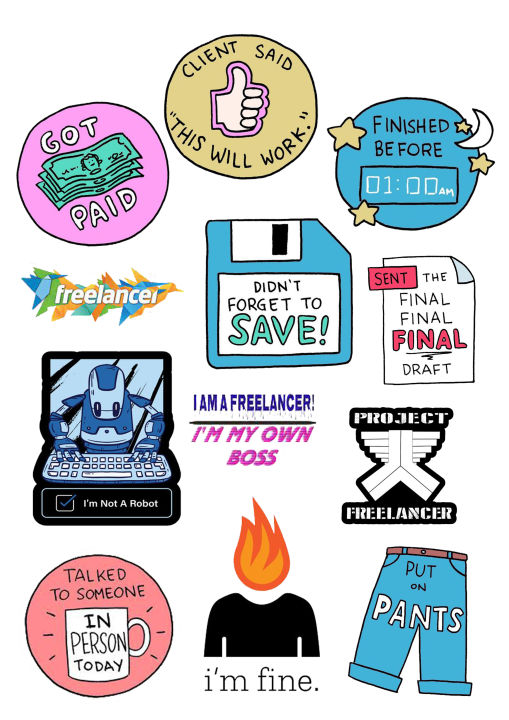 Funny Freelancer Stickers Pack Of 12 Stickers Work From Home Humor ...