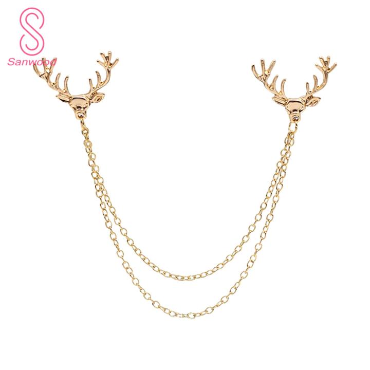 Double Chain Lapel Pin Stylish Antler Lapel Pin with Double Chains for ...