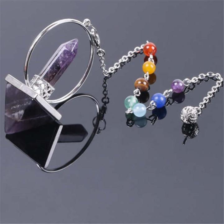 WWLB Reiki Healing 7 Chakra Pendulums For Dowsing Natural Stone Hexagonal Prism Pyramid White ...
