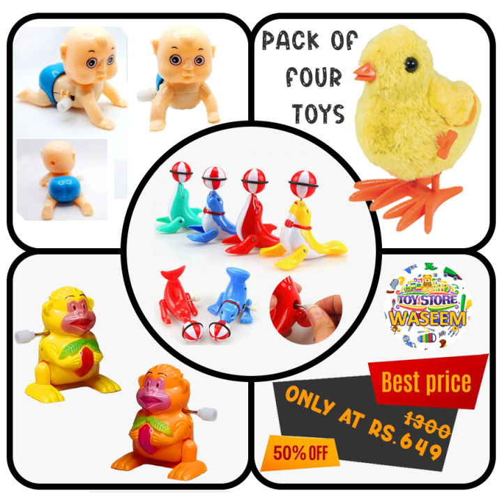 Kids Wind-Up Toy Set (Pack of 4) | Cute Baby, Duck & Animal Toys ...