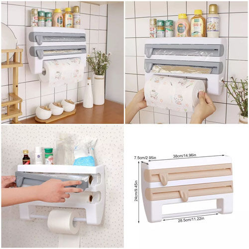4-in-1 Wall Mount Tissue Holder Multifunctional Kitchen Plastic Wrap ...