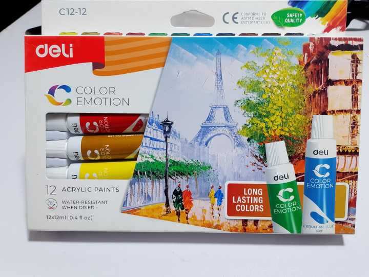Deli Color Emotion Acrylic Paint Set – 12 Vibrant Long-Lasting Colors ...
