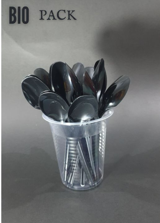 Disposable Plastic Long Tail Spoon – White & Black | Ideal for Biryani ...