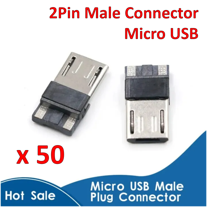 50PCS 2Pin Micro USB Connector Copper Jack Male Fast Charging Android ...