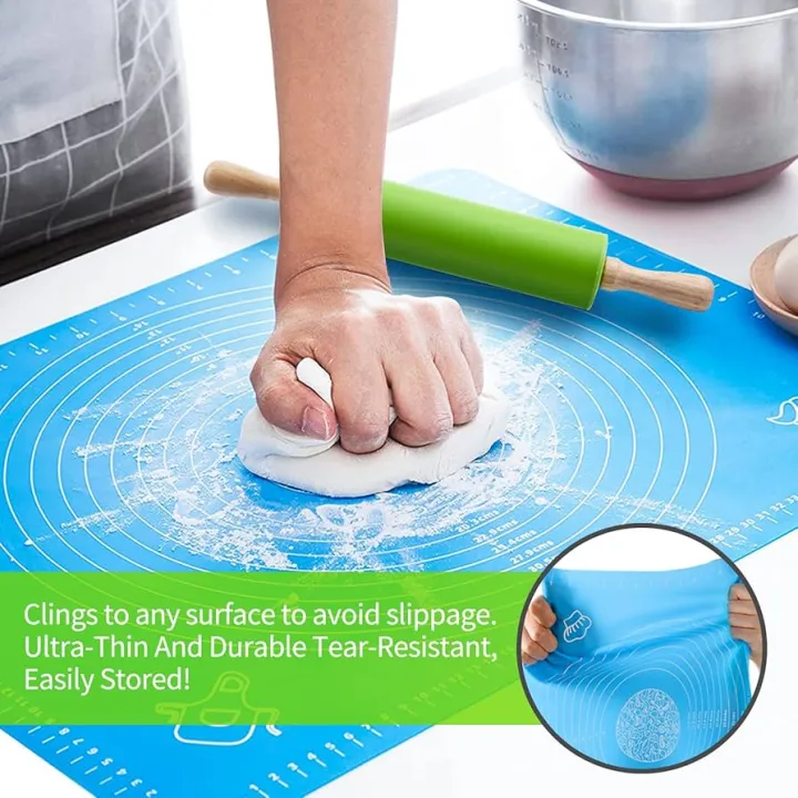 Rolling Pin Pastry Mat Set- Large Long Silicone Nonstick Rolling Pin ...