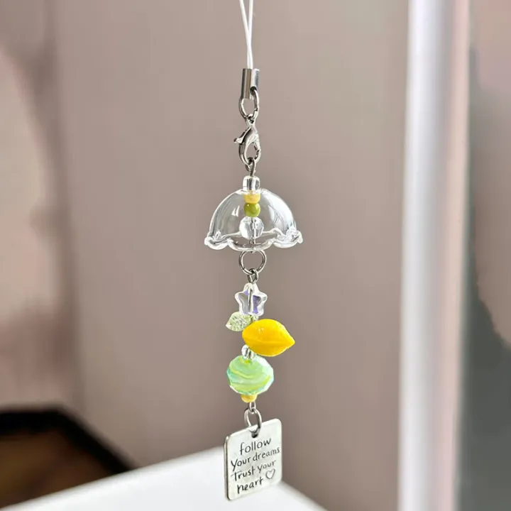 Y2K Green Lemon Key Chain Wind Chimes Star Beaded Keyring For Phone ...