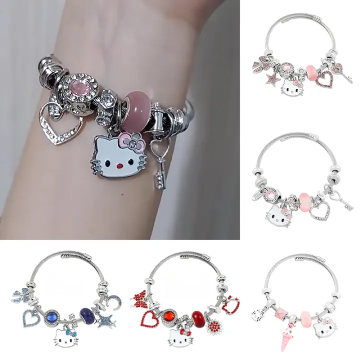 KT Cat Bracelet Fashion Trendy Girl Bangles Beads Hand Chains Wedding ...
