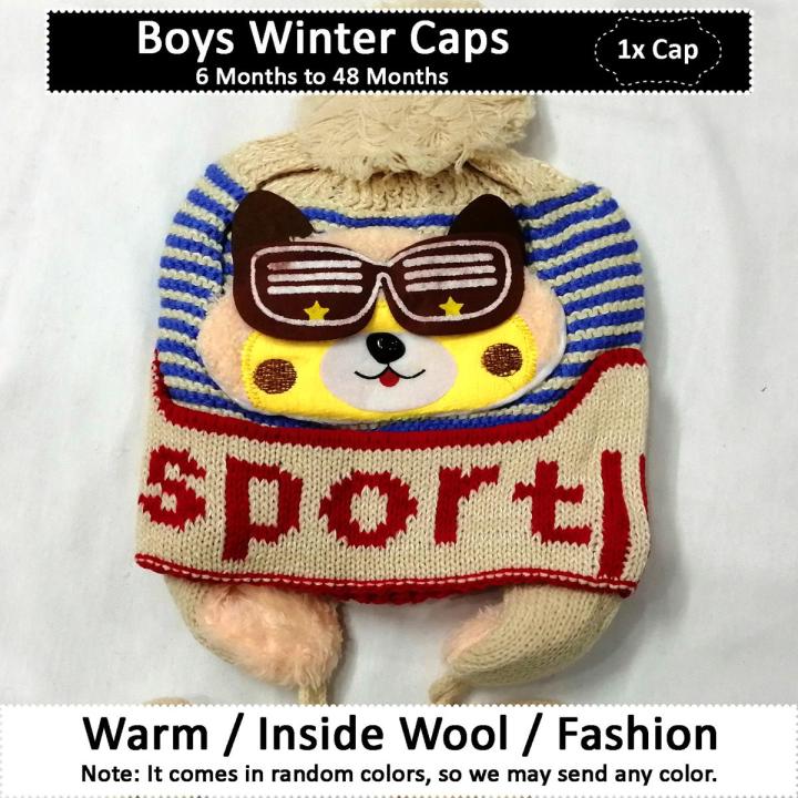 Winter Caps for Boys and New Born Baby Winter Caps with Wool and Mono ...