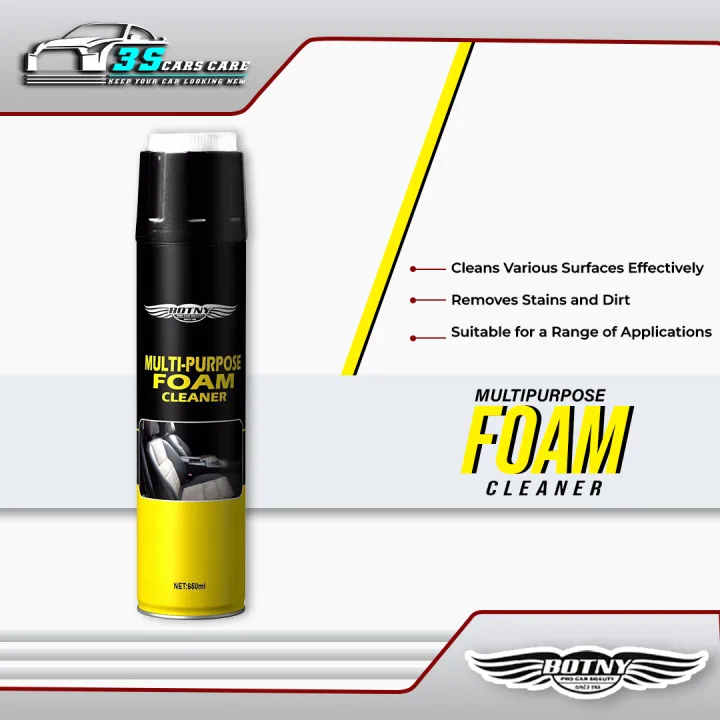 BOTNY Multipurpose Foam Cleaner 650ml with Brush – Car Interior, Fabric, Carpet & Home Surface ...