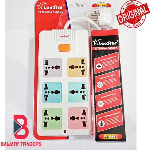 Leo Star LS-406 Electric Extension Board – 6 Ports, 3 Meter Cable, High ...