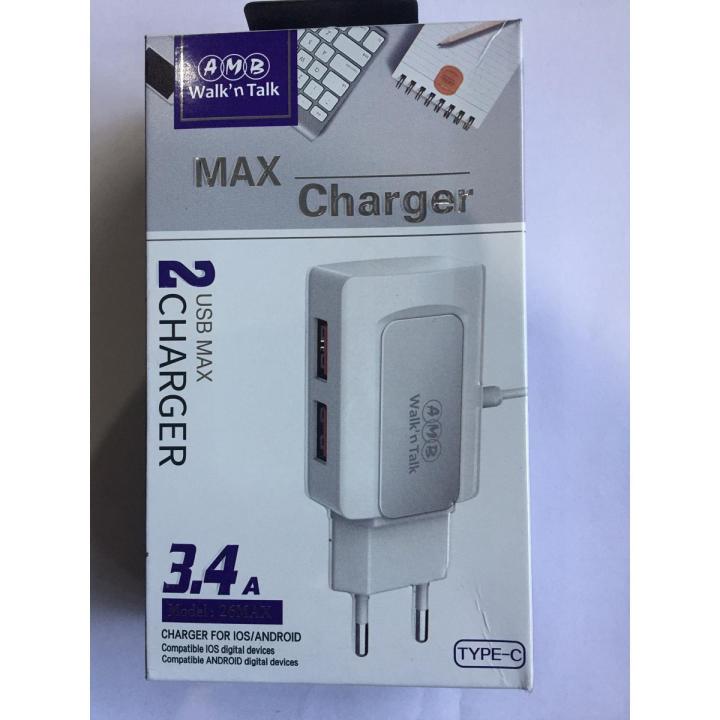 AMB WALK ‘n talk MAX TYPE C Charger 2 USB port 3.4A | Daraz.pk