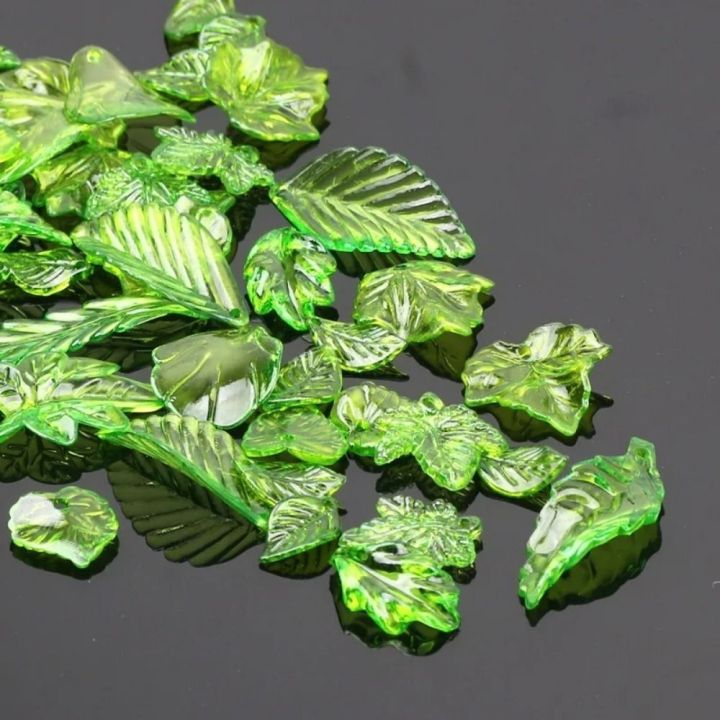 30pcs Handmade Crafts Leaf Shape Green Transparent Leaf Shape Beads ...