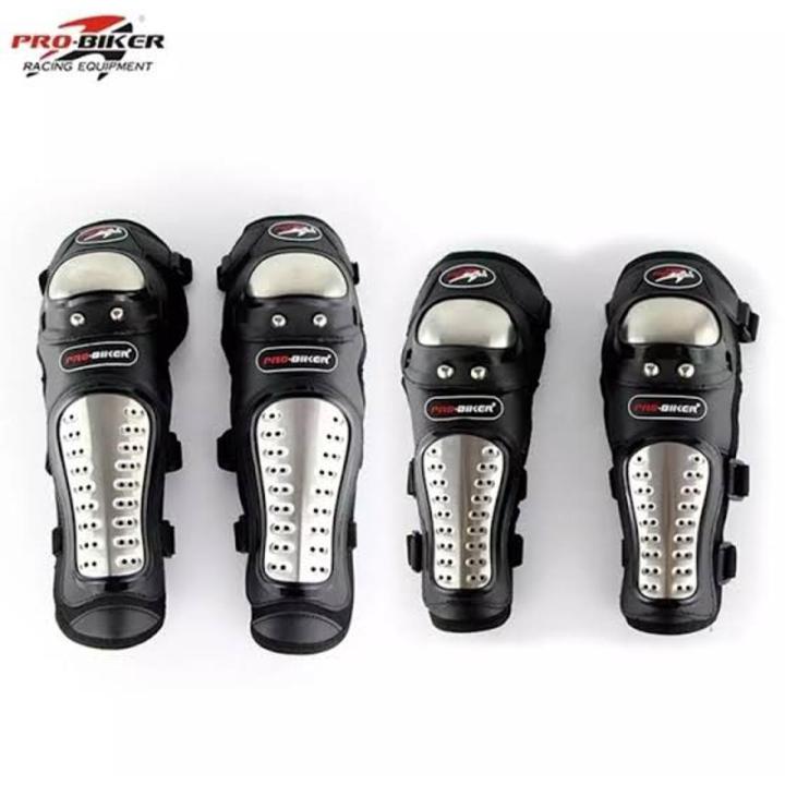 PRO BIKER STAINLESS STEEL ELBOW KNEE GUARD PAD PROTECTORS RIDING GEAR ...