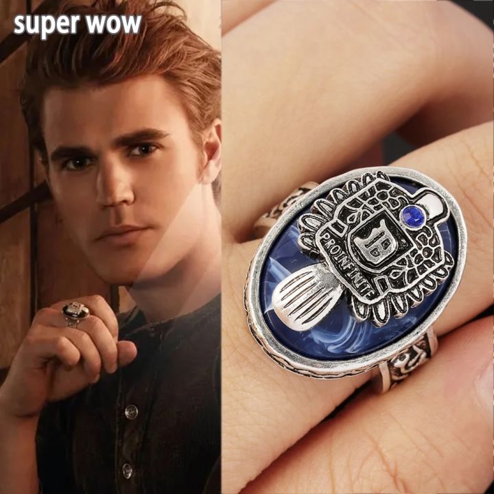 The Vampire Diaries Rings Anillos Salvatore Damon Reborn Ring Antique ...
