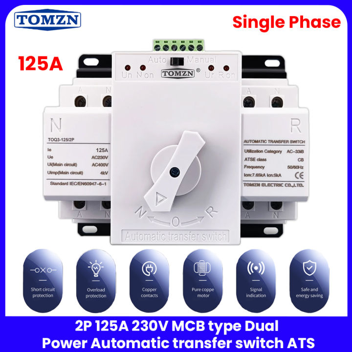 Tomzn 2P Automatic Transfer Switch ATS Changeover 63A/125A - 230V MCB ...