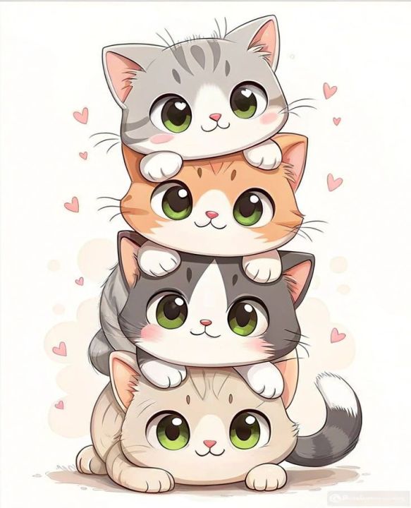 Kawaii Cat Sticker Adorable Kittens Pile Illustration Cute Pastel Cats ...